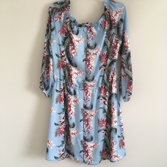 Maison Jules | Dresses | Maison Jules Blue Floral Off Shoulder Dress Sz ...